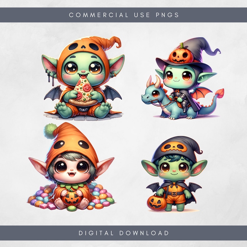 Cute Goblin PNG Kawaii Green Goblin Digital Design for Kids Halloween ...