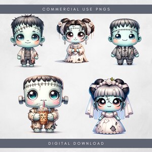 Cute Frankenstein PNG Kawaii Zombie Digital Design for Kids Halloween ...
