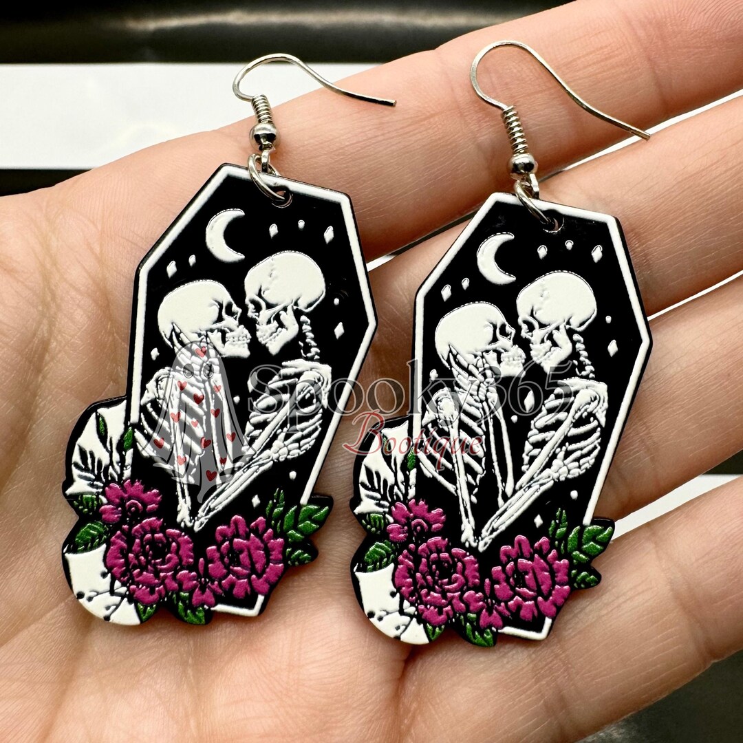 Love You to Death Skeleton Coffin Dangle Earrings | Gothic Valentine ...
