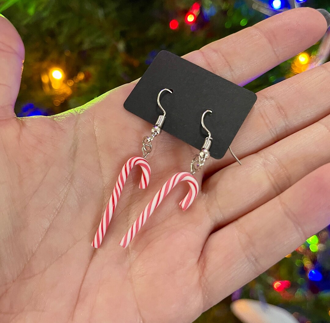 Dainty Christmas Candy Cane Earrings || Lightweight Delicate Holiday ...