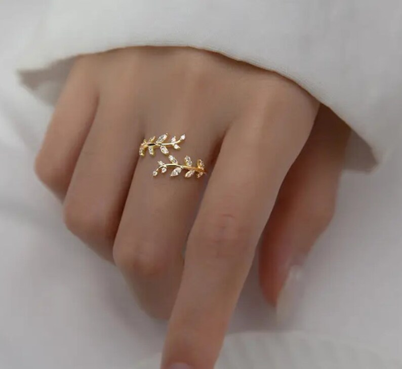Gold Leaf Ring Marquise Leaf Ring Olive Leaf Vine Ring - Etsy