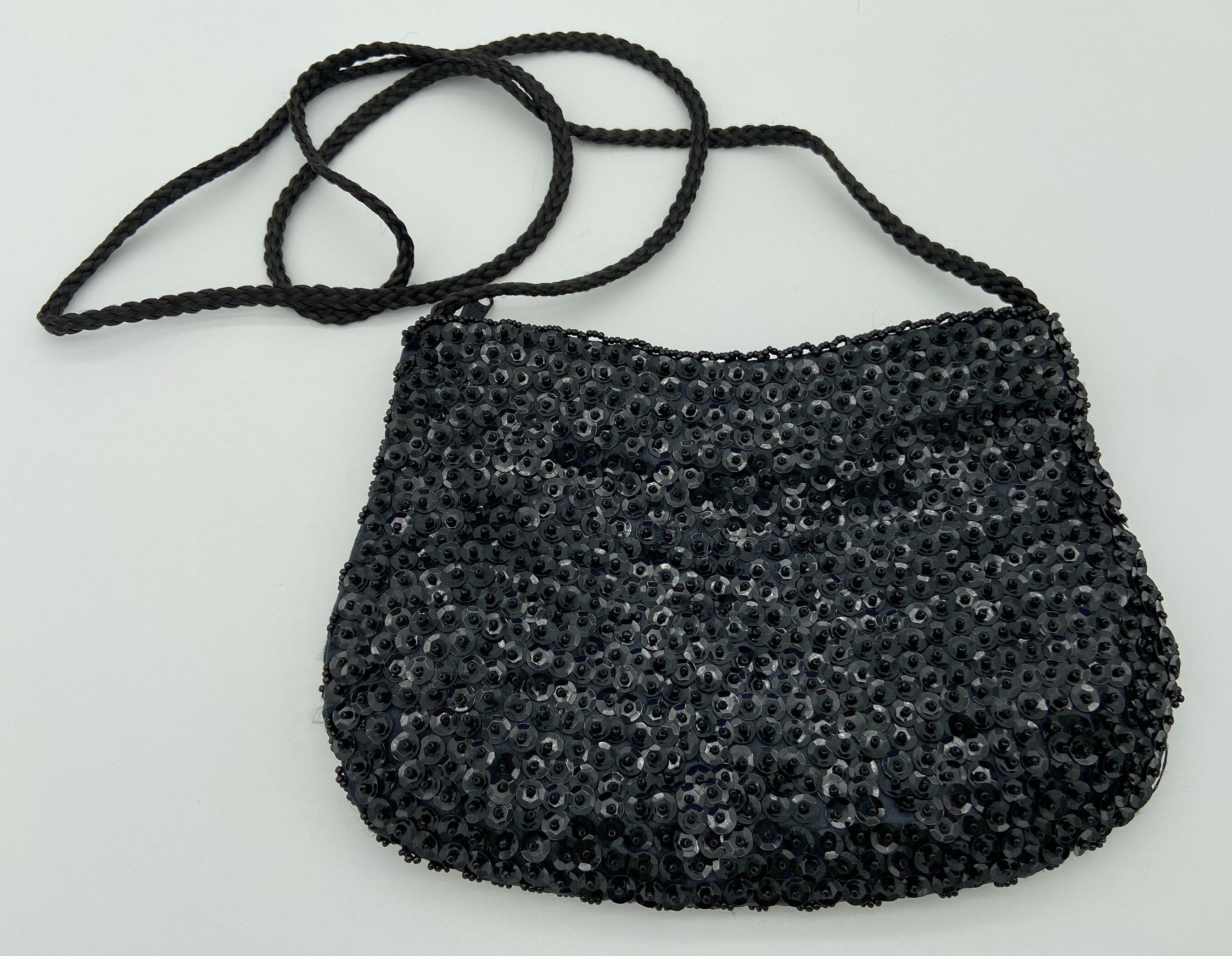 Vintage Black Sequin Small Shoulder Strap Purse Sequin Black Handbag ...