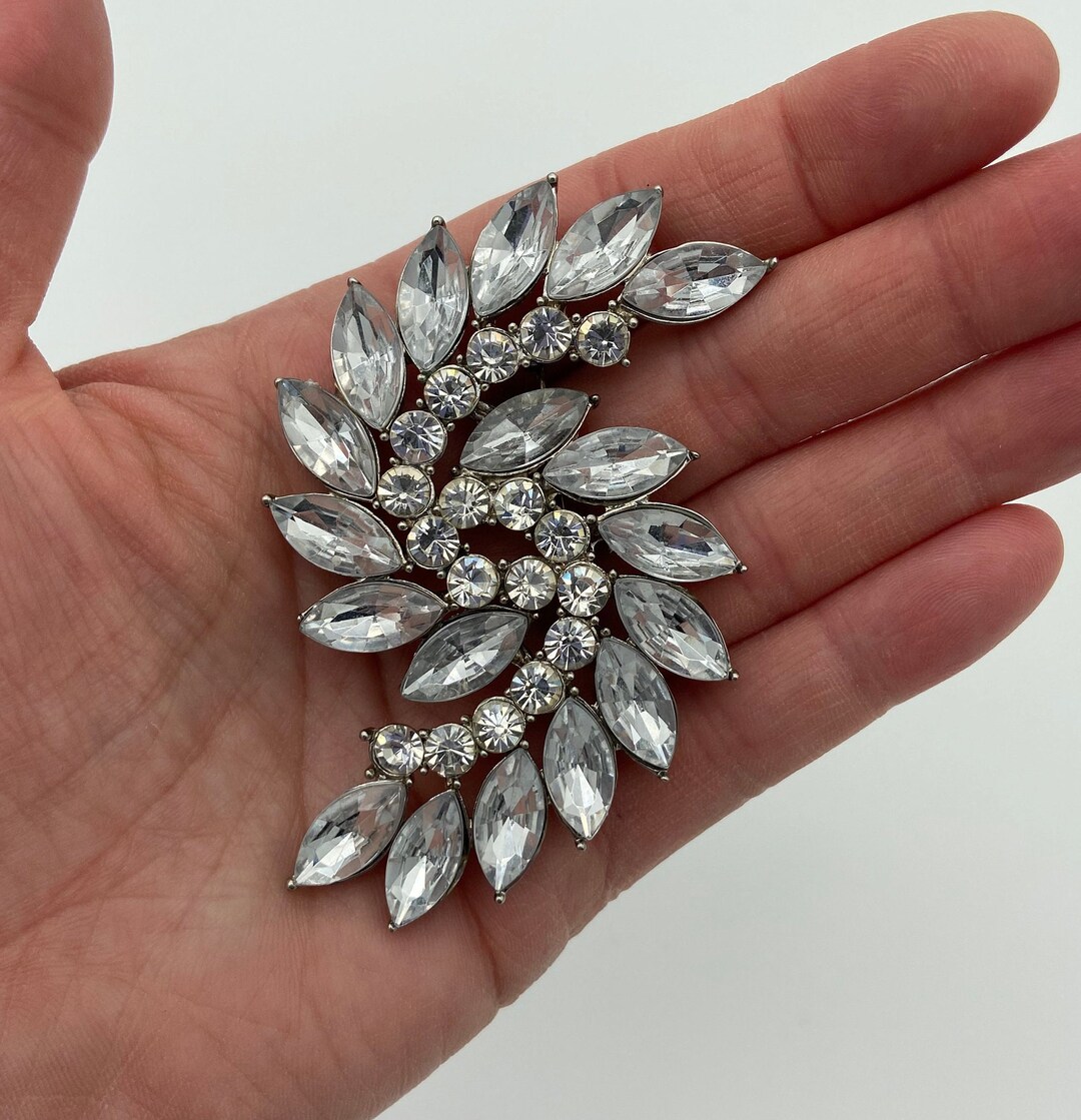Stunningly Large Rhinestone Swirl Vintage Brooch Silver Tone - Etsy