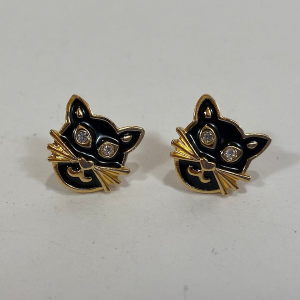 Rhinestone Black Cat Earrings - Etsy