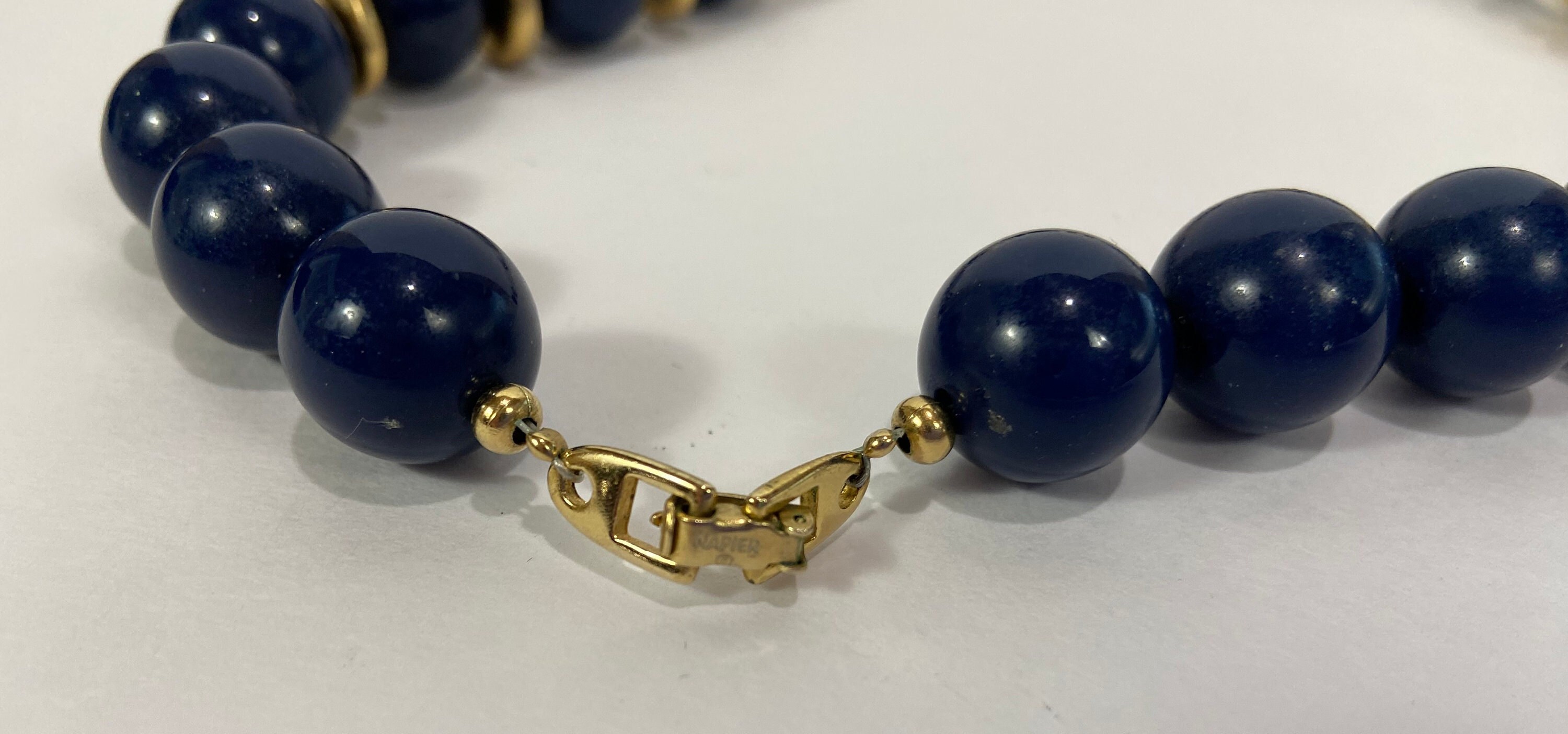 Classic Large Beaded Napier Vintage Necklace Navy Blue White Gold Tone ...