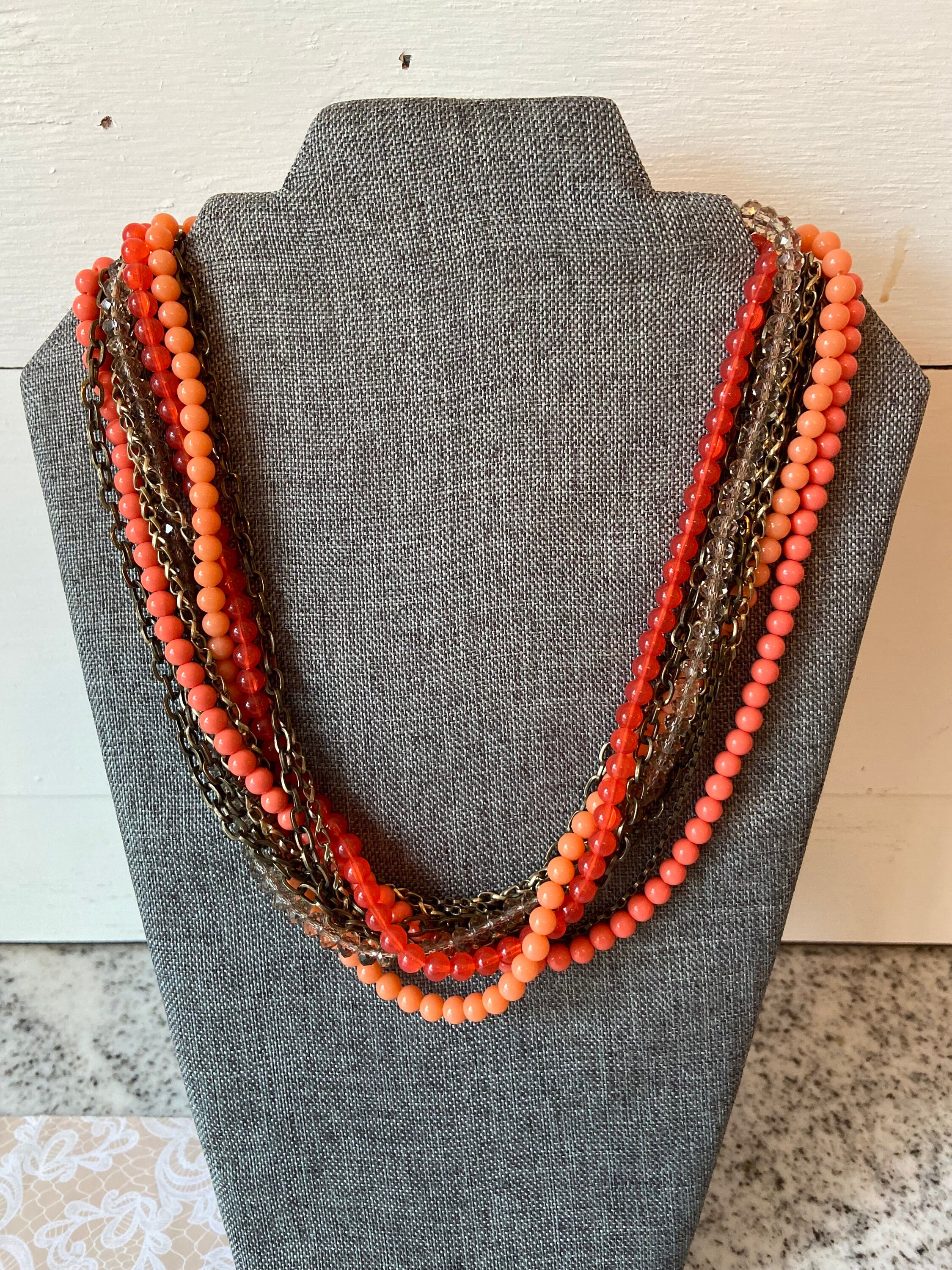 Vintage Loft Necklace Layered Multiple Strand Beaded Necklace Metal ...