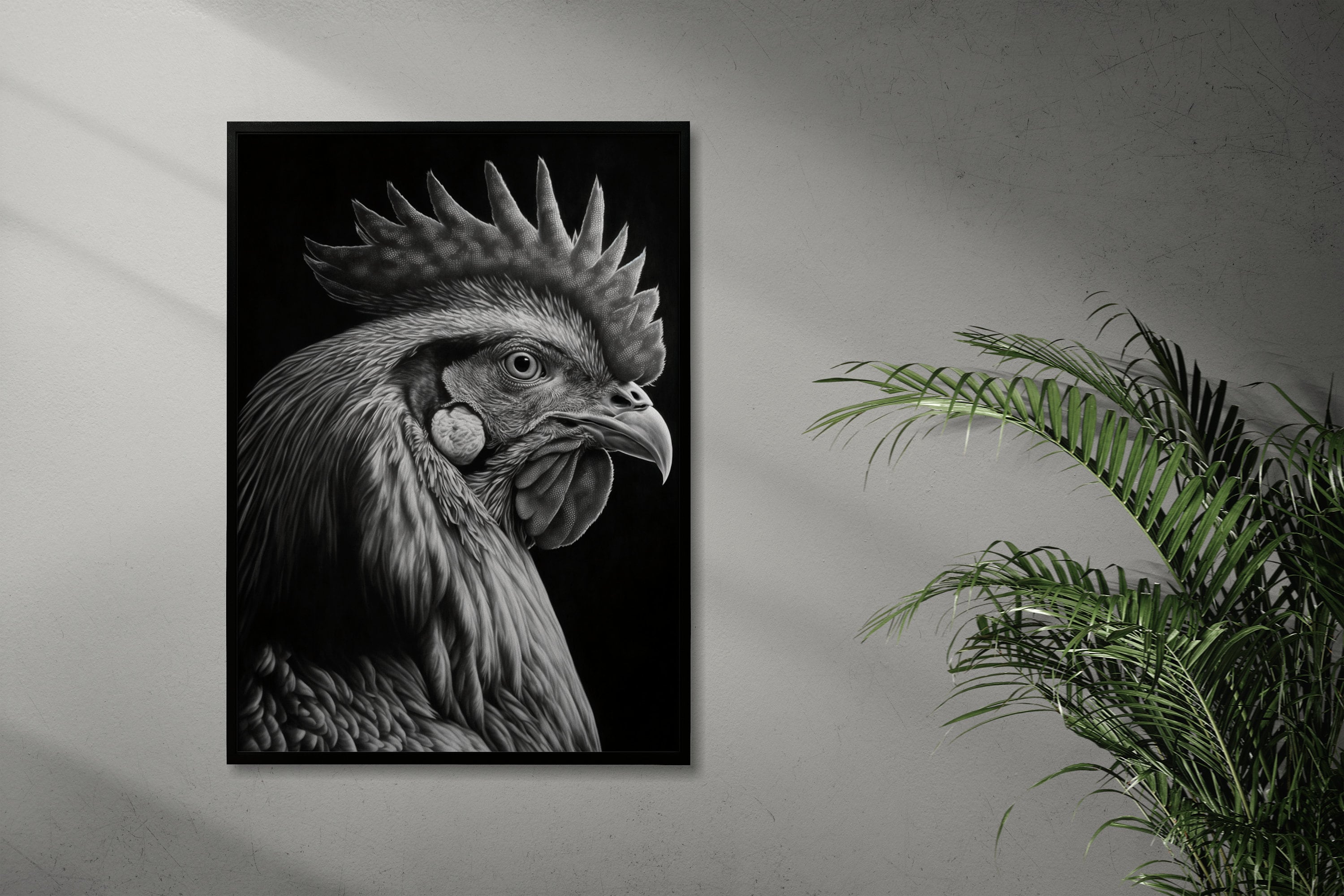 Chicken Charcoal Drawing | Printable Chicken Artwork | Black and White ...