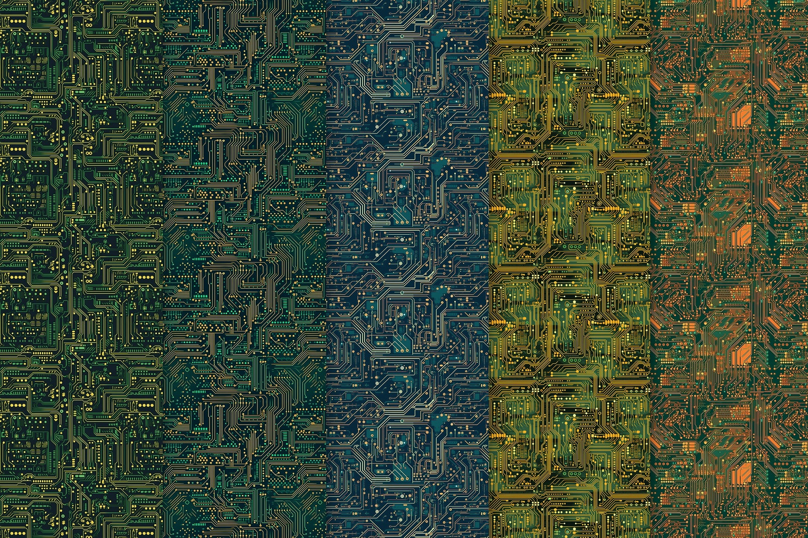 Circuit Board Seamless Pattern Set of 5 Circuit Board Printable Paper ...
