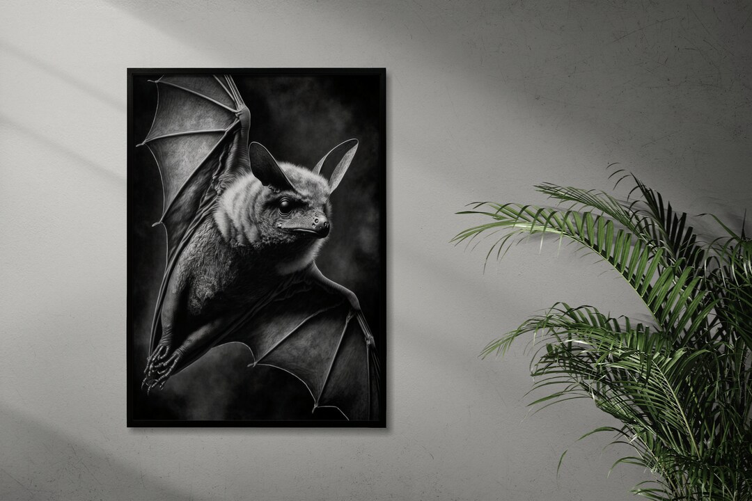 Bat Charcoal Drawing Printable Bat Artwork Black and White Animal Print ...