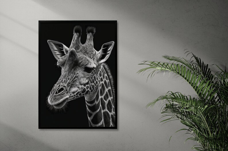 Giraffe Charcoal Drawing Printable Giraffe Artwork Black and White ...