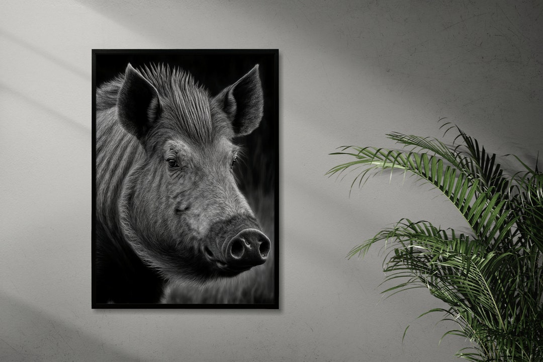 Boar Charcoal Drawing Printable Boar Artwork Black and White Animal ...