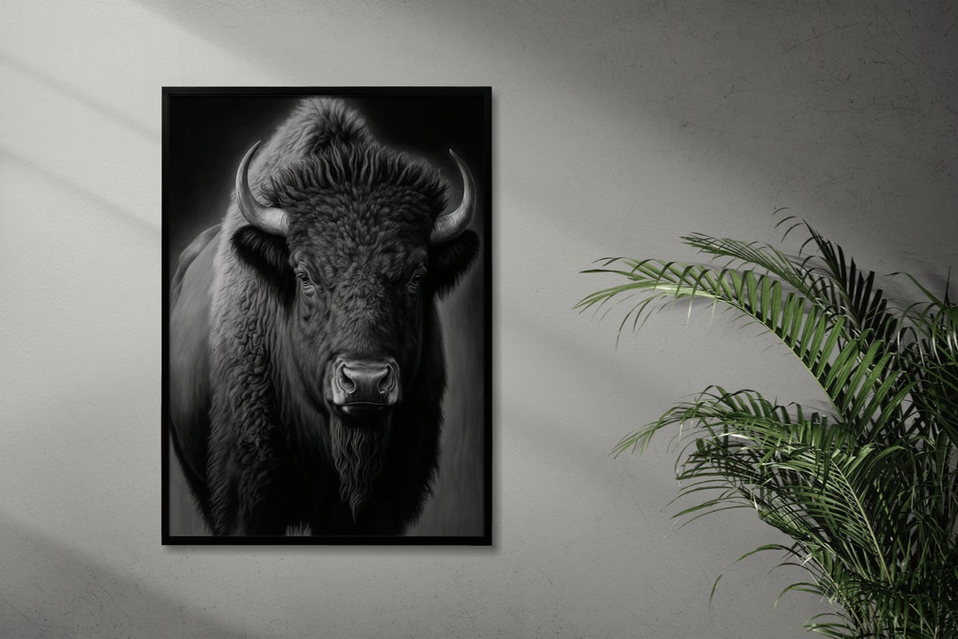 Bison Charcoal Drawing | Printable Bison Artwork | Black and White ...