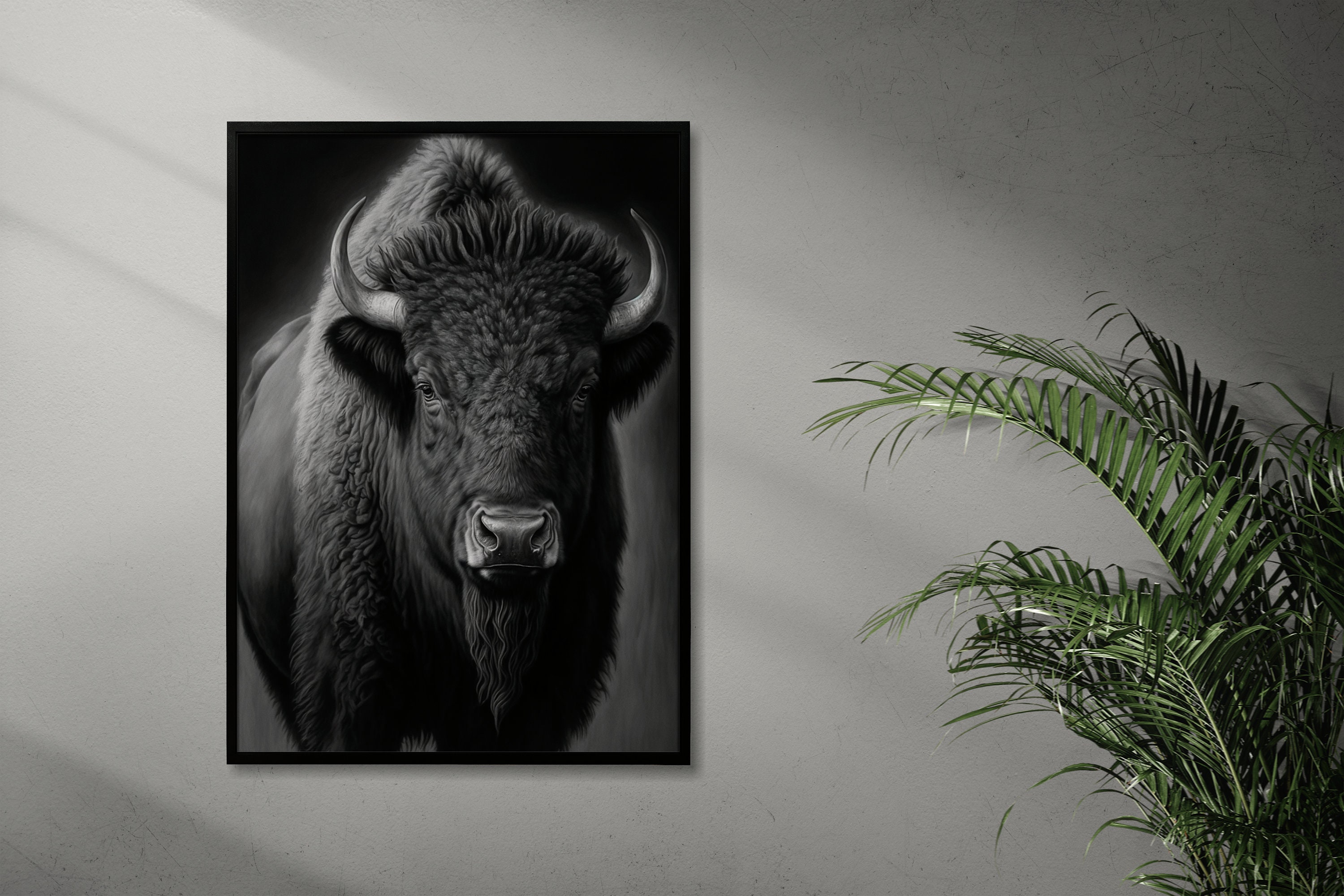 Bison Charcoal Drawing | Printable Bison Artwork | Black and White ...