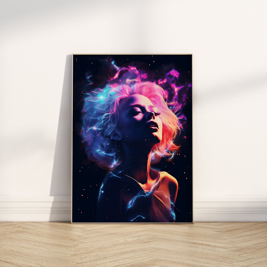 Galactic Neon Woman | Printable Neon Galaxy | Neon Space Home Décor ...