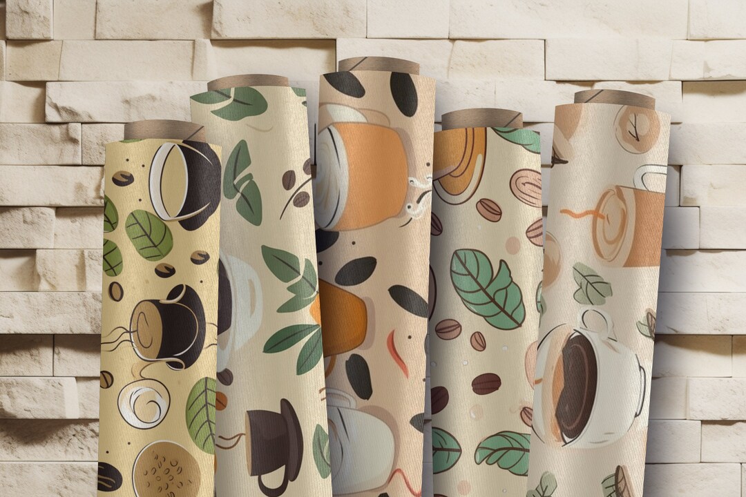 Coffee Seamless Pattern Set of 5 Coffee Printable Paper Digital Scrapbook Background Digital ...