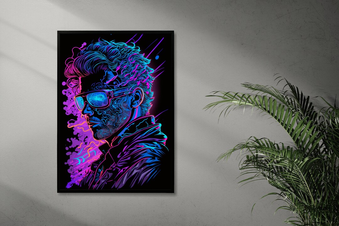 Portrait of a Man | Blacklight Style Art | Vibrant | Neon Décor ...