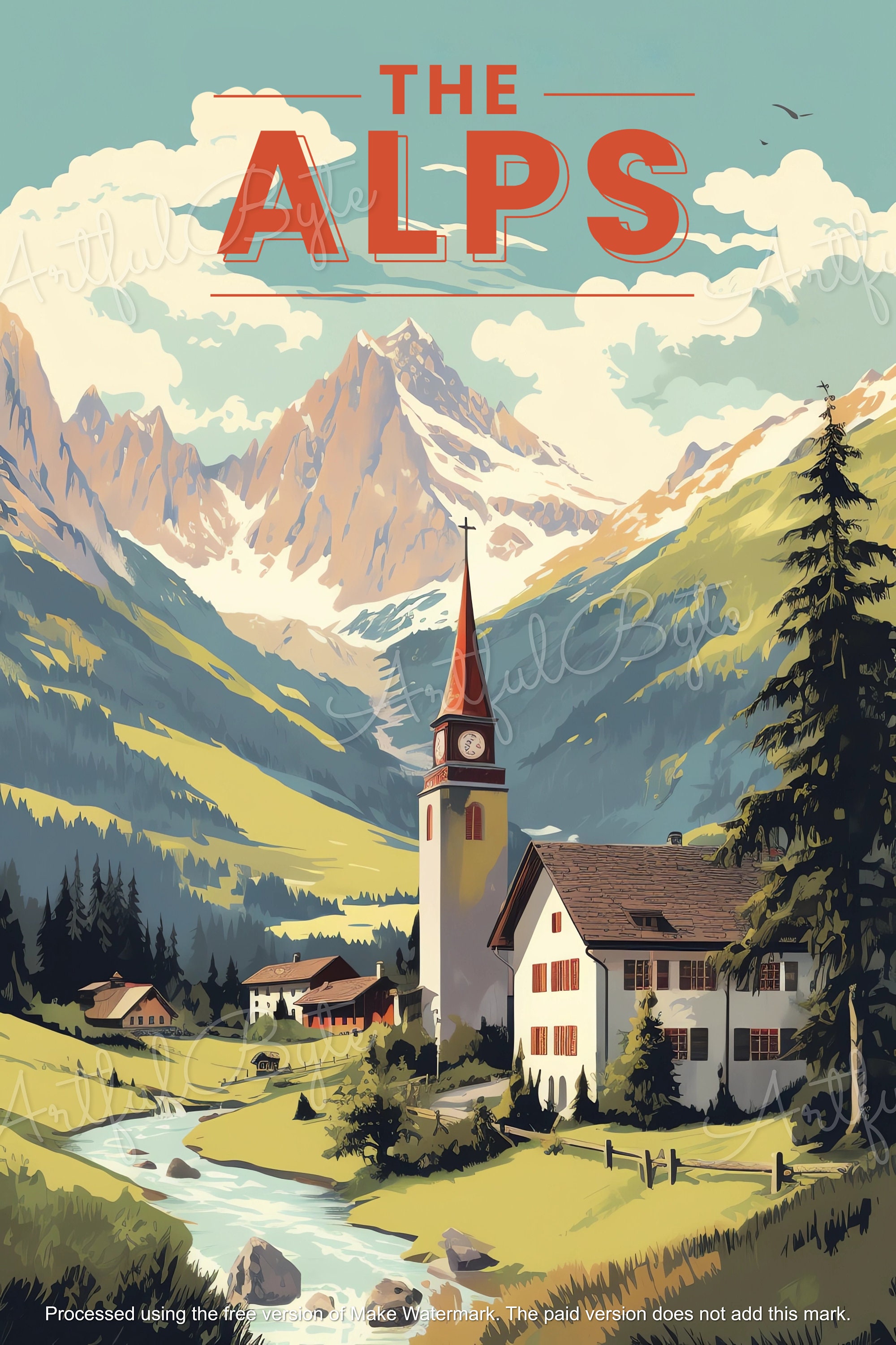 Vintage Travel Poster of the Alps Printable Vintage Poster Vintage Home ...