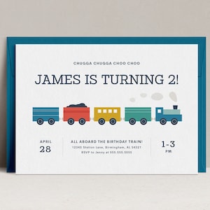 Train Birthday Invitation, Editable Modern Train Party Invitation ...