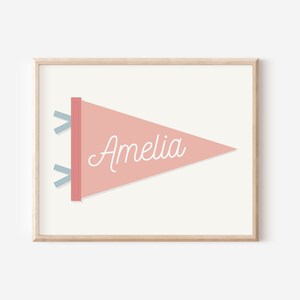 Custom Pink Pennant Girl Wall Decor, Editable Modern Name Pennant Print ...