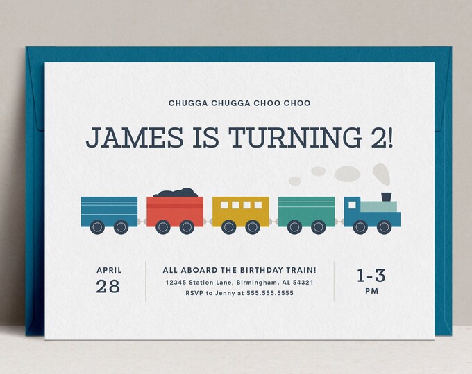 Train Birthday Invitation Editable Modern Train Party - Etsy