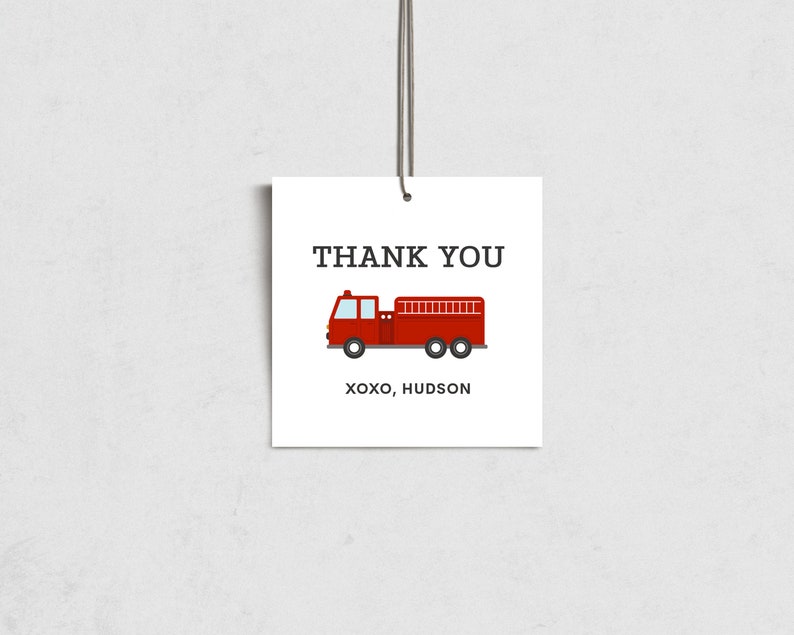 Modern Fire Truck Birthday Party Favor Tag, Editable Illustrated ...