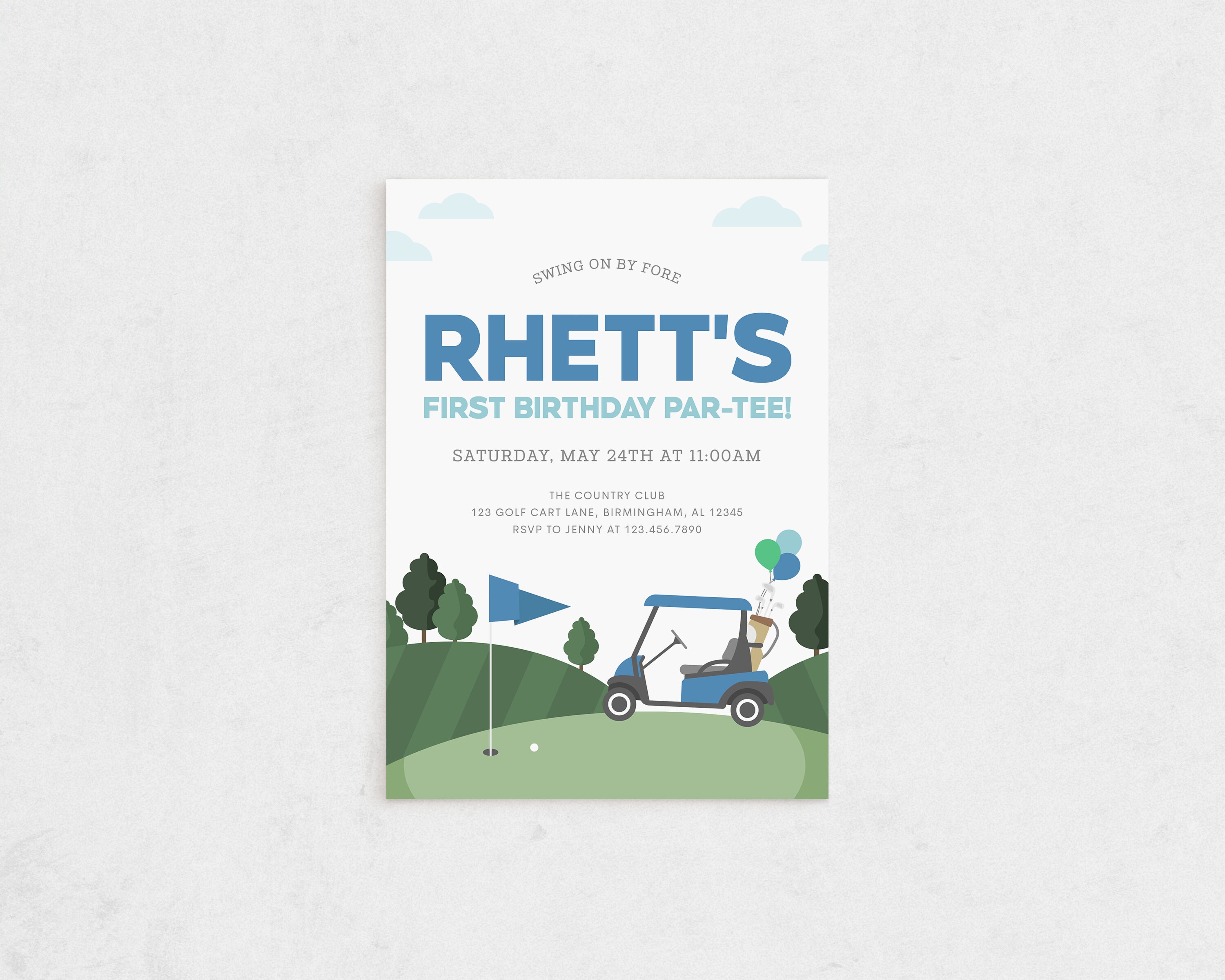 Golf First Birthday Party Invitation, Editable Modern First Par-tee ...