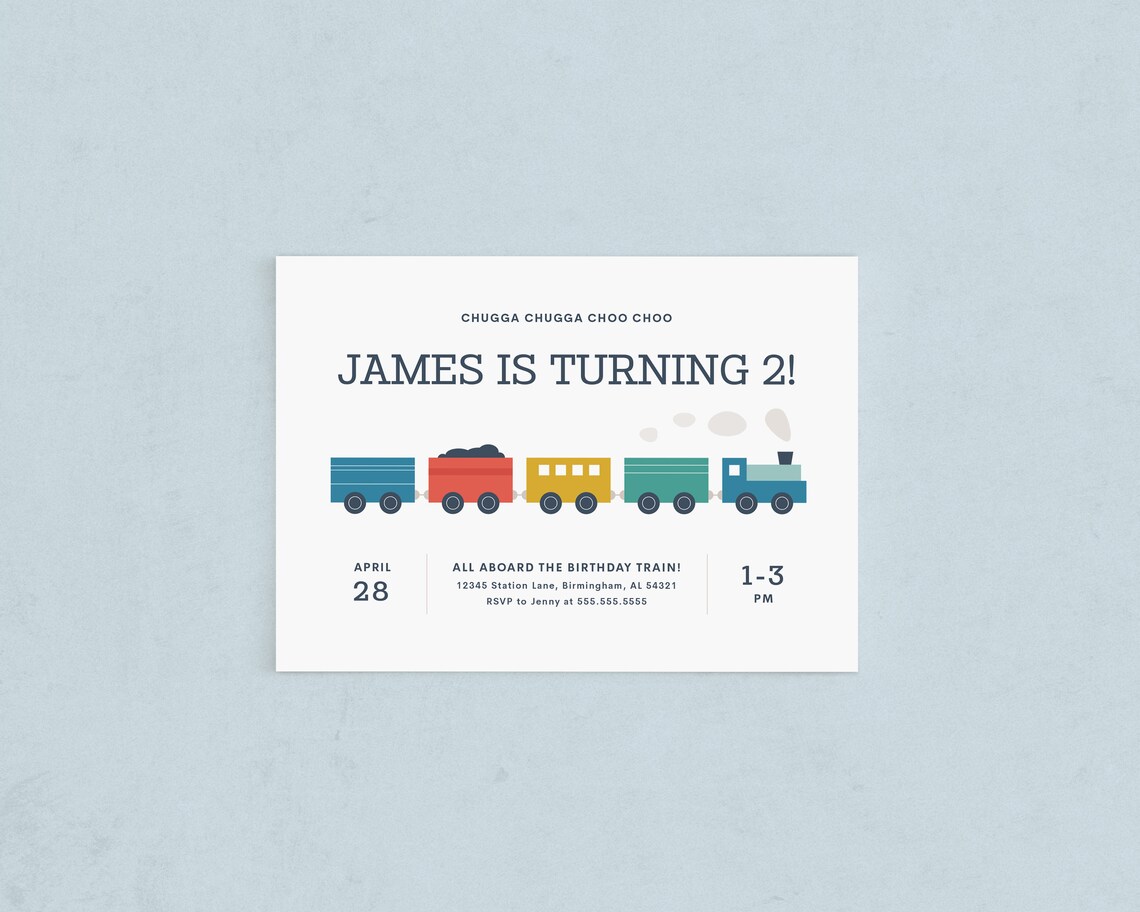 Train Birthday Invitation, Editable Modern Train Party Invitation ...