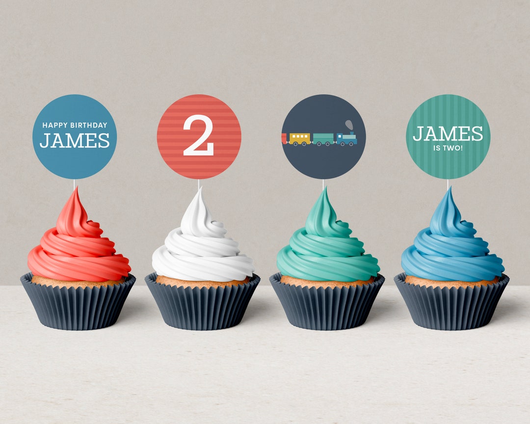 Train Birthday Party Cupcake Toppers, Editable Train Railroad Toppers ...