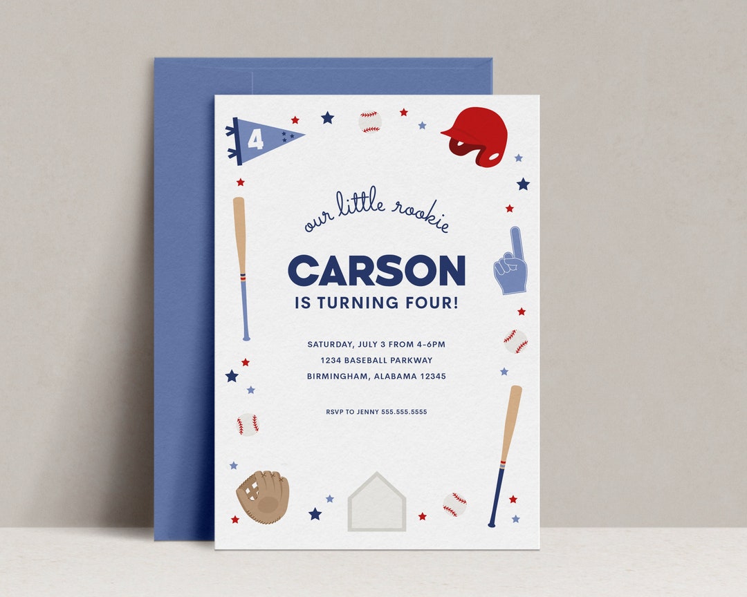 Baseball Birthday Party Invitation, Editable Modern Our Little Rookie ...