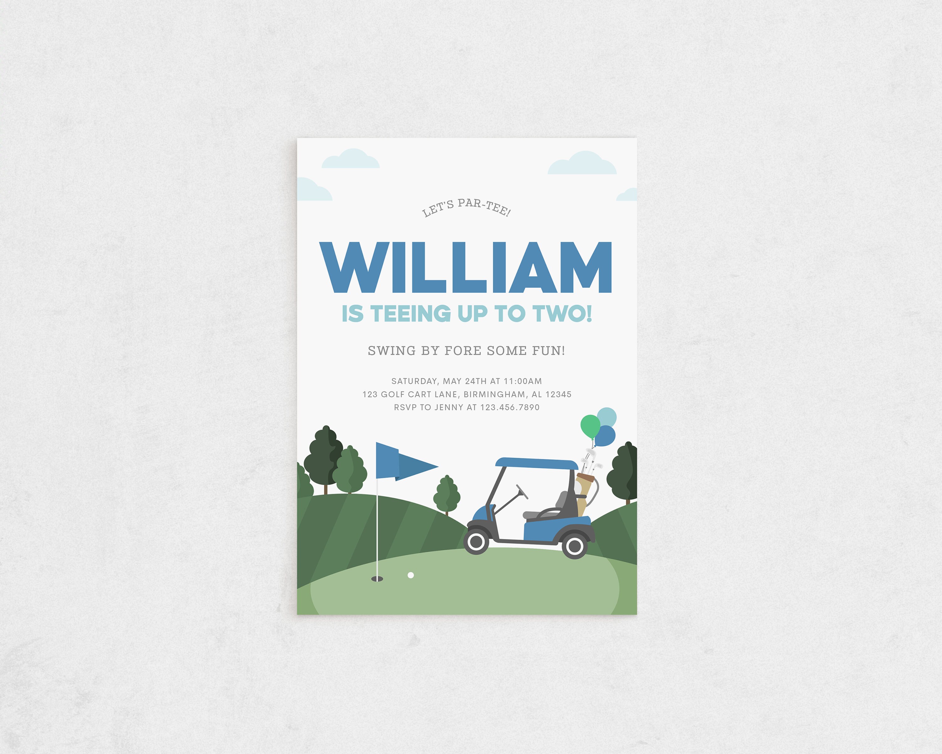 Golf Second Birthday Party Invitation, Editable Modern Teeing up to Two ...