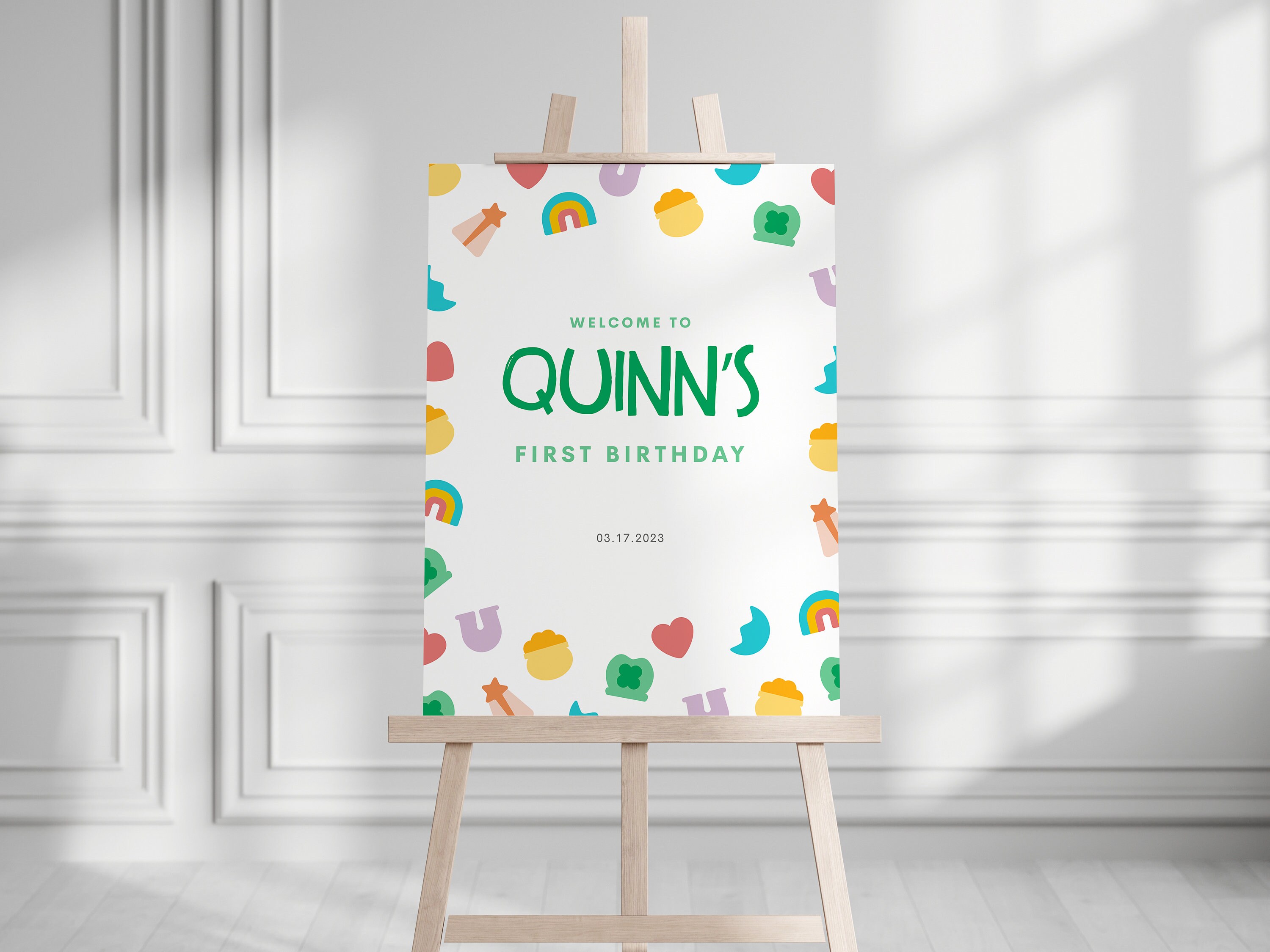 Lucky Charm Birthday Party Flag Banner, Editable Modern Lucky One Wall ...