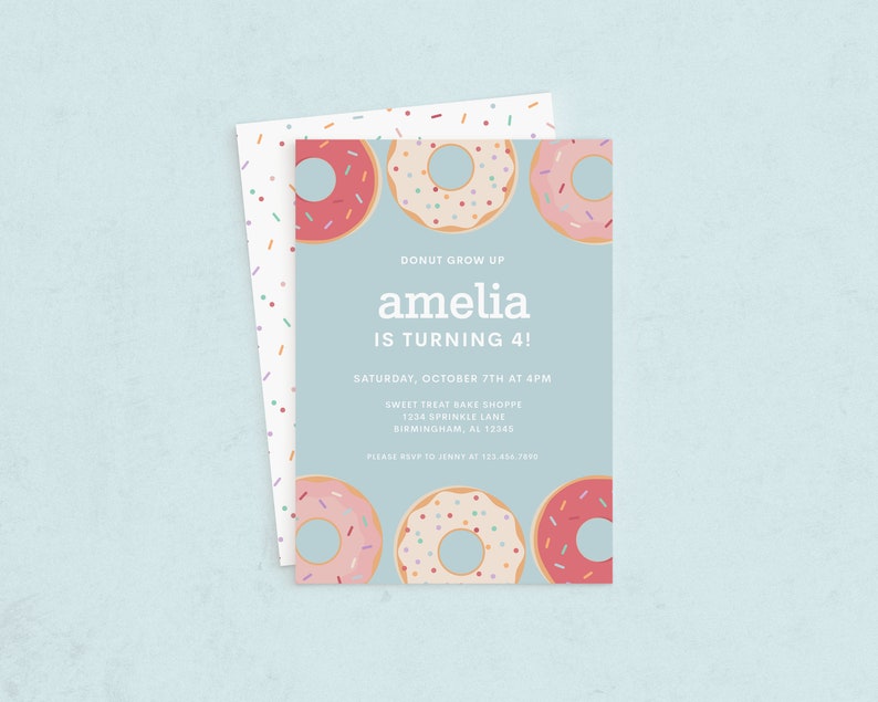 Aqua Donut Birthday Party Invitation, Editable Sweet Girl Donut ...