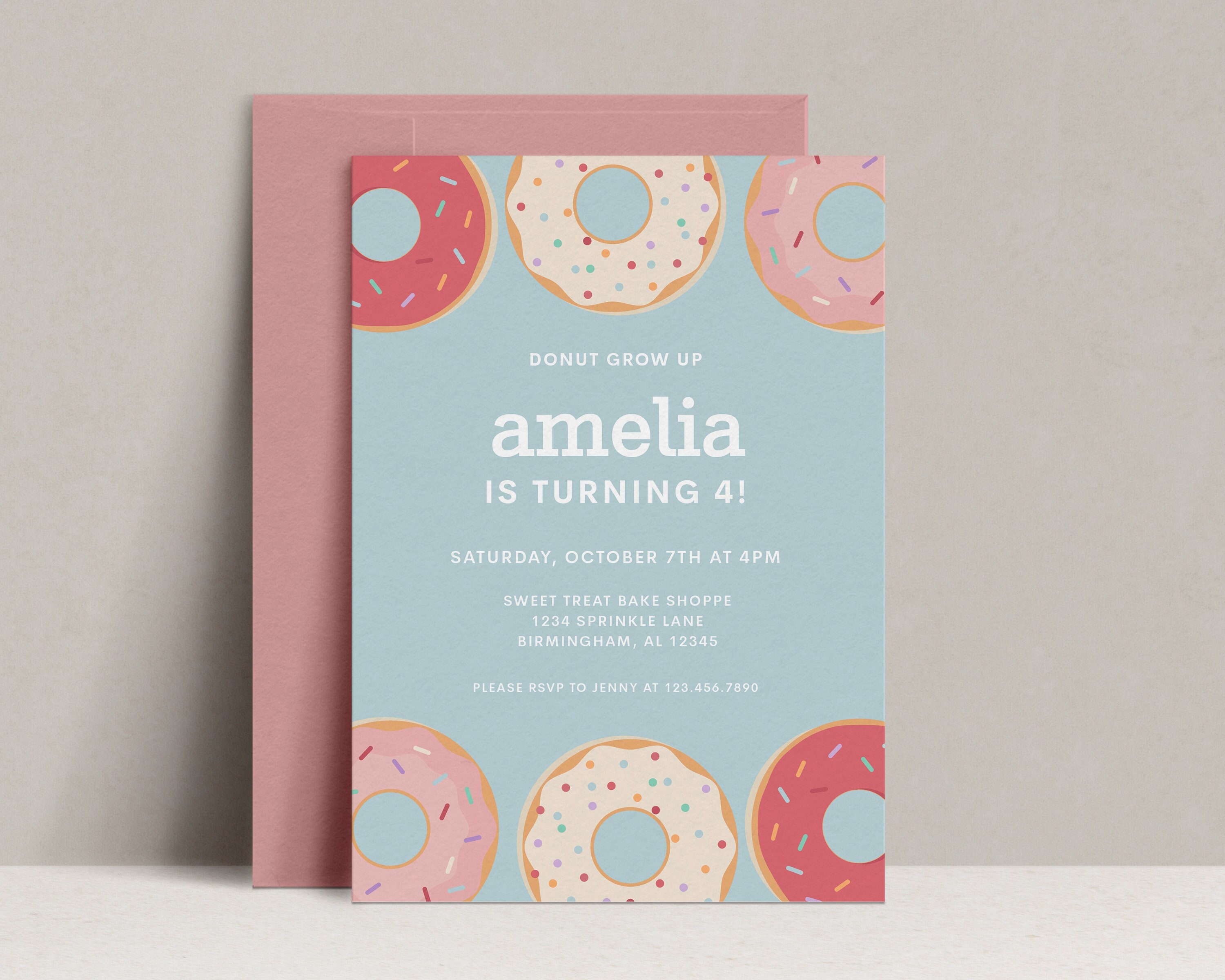 Aqua Donut Birthday Party Invitation, Editable Sweet Girl Donut ...