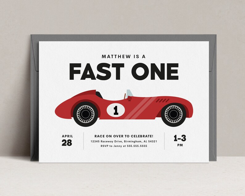 Racecar Birthday Time Capsule, Fast One Red Car Birthday Party Time ...