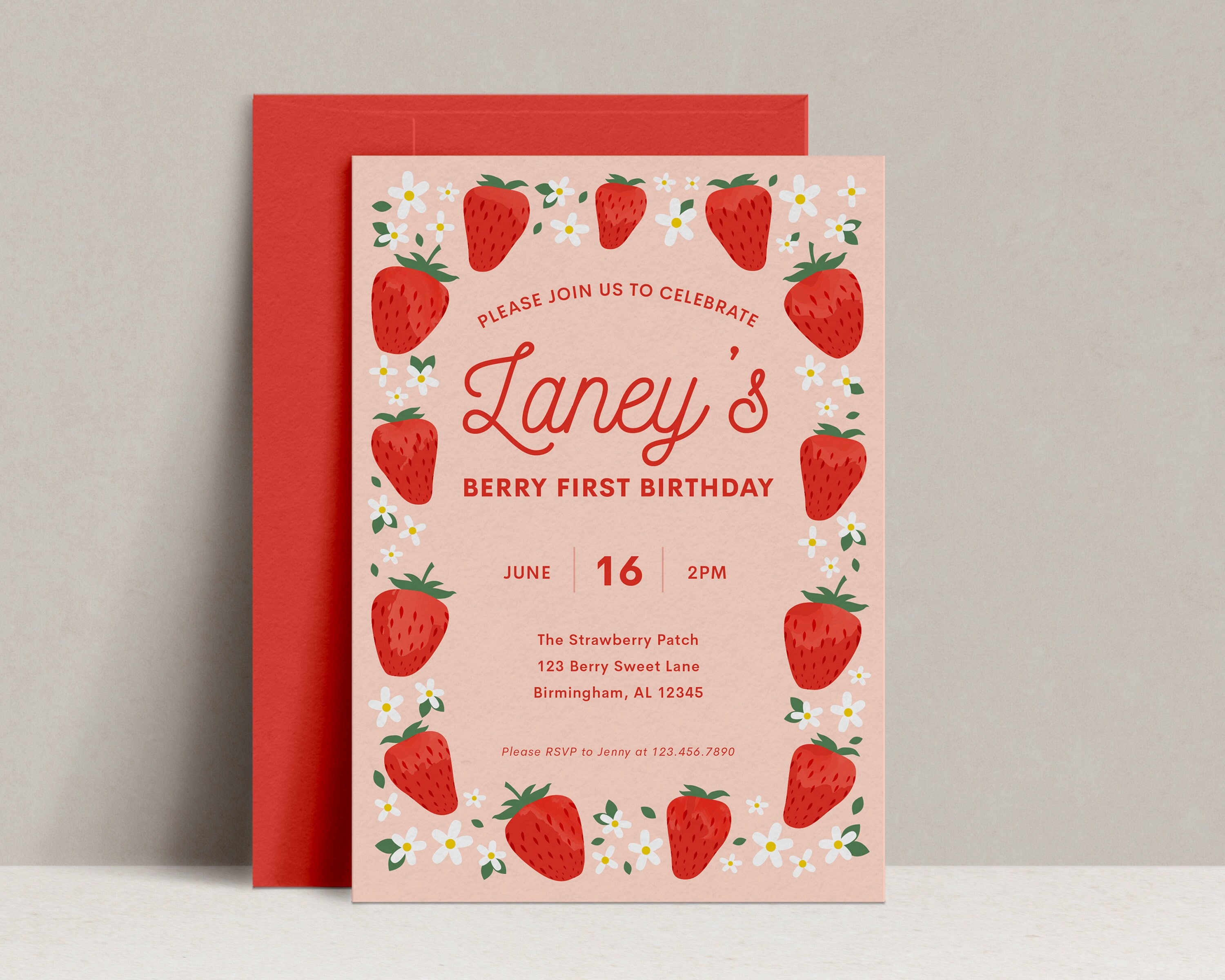 Strawberry First Birthday Invitation, Editable Berry First Birthday ...