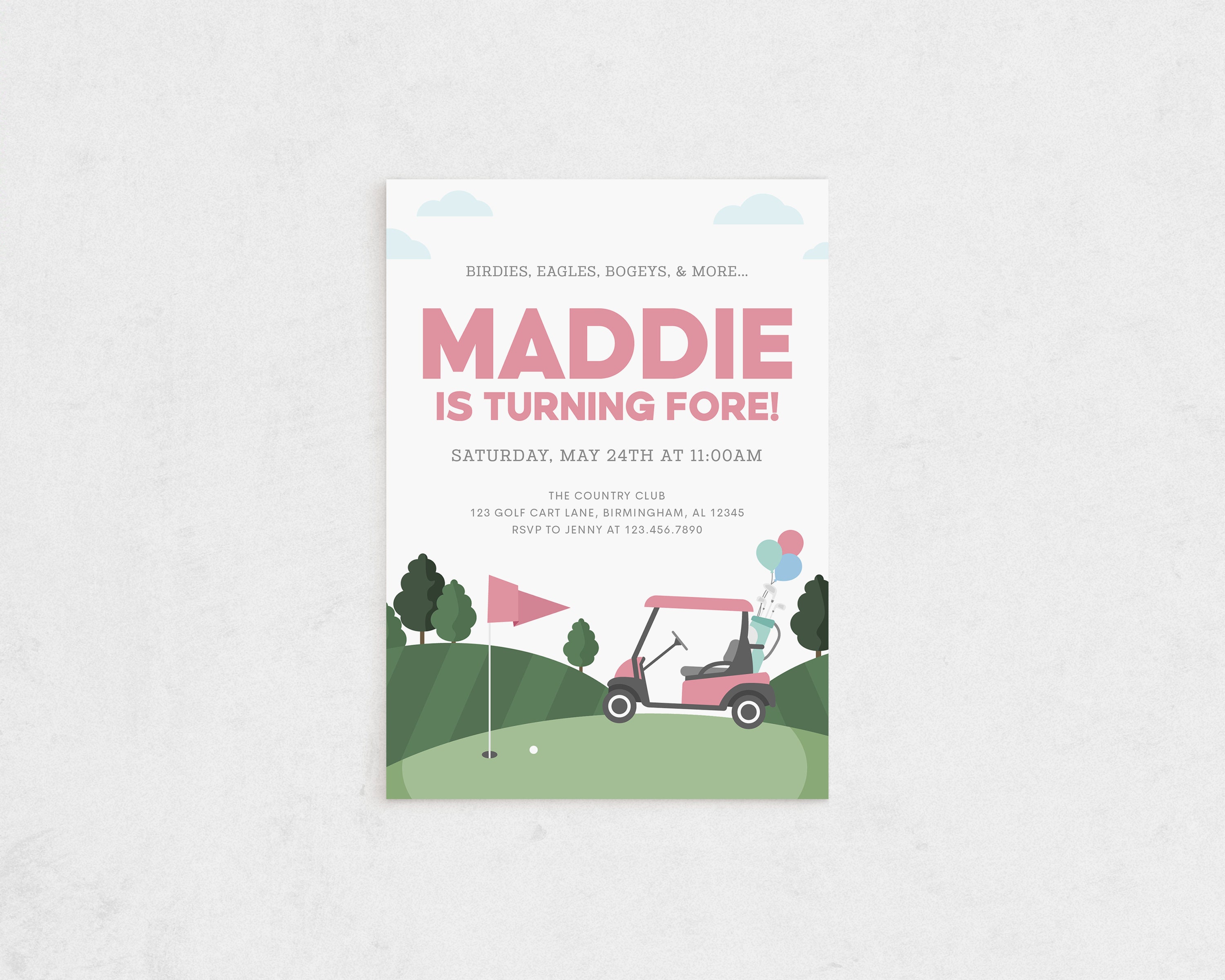 Golf Girl Fourth Birthday Party Invitation, Editable Modern Golf ...