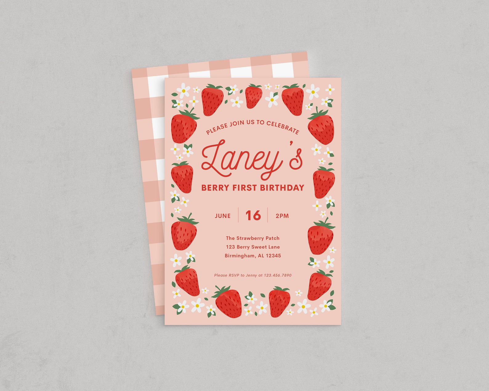 Strawberry First Birthday Invitation, Editable Berry First Birthday ...
