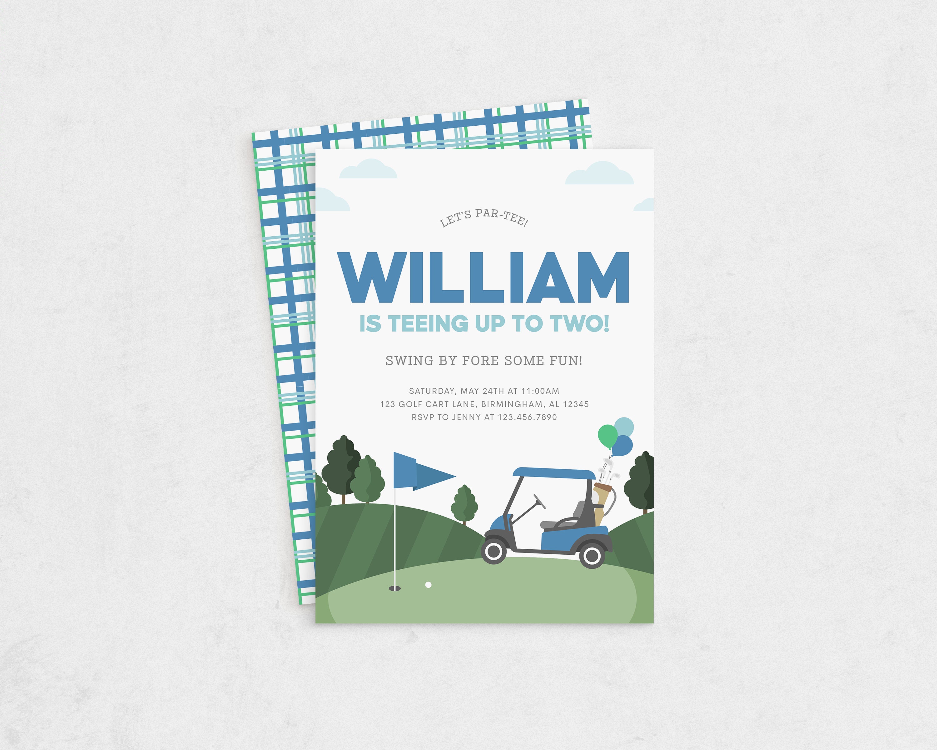 Golf Second Birthday Party Invitation, Editable Modern Teeing up to Two ...