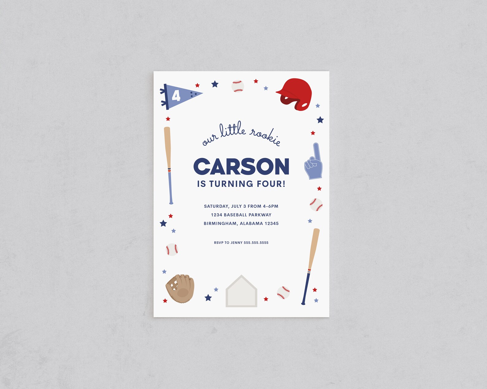 Baseball Birthday Party Invitation, Editable Modern Our Little Rookie ...