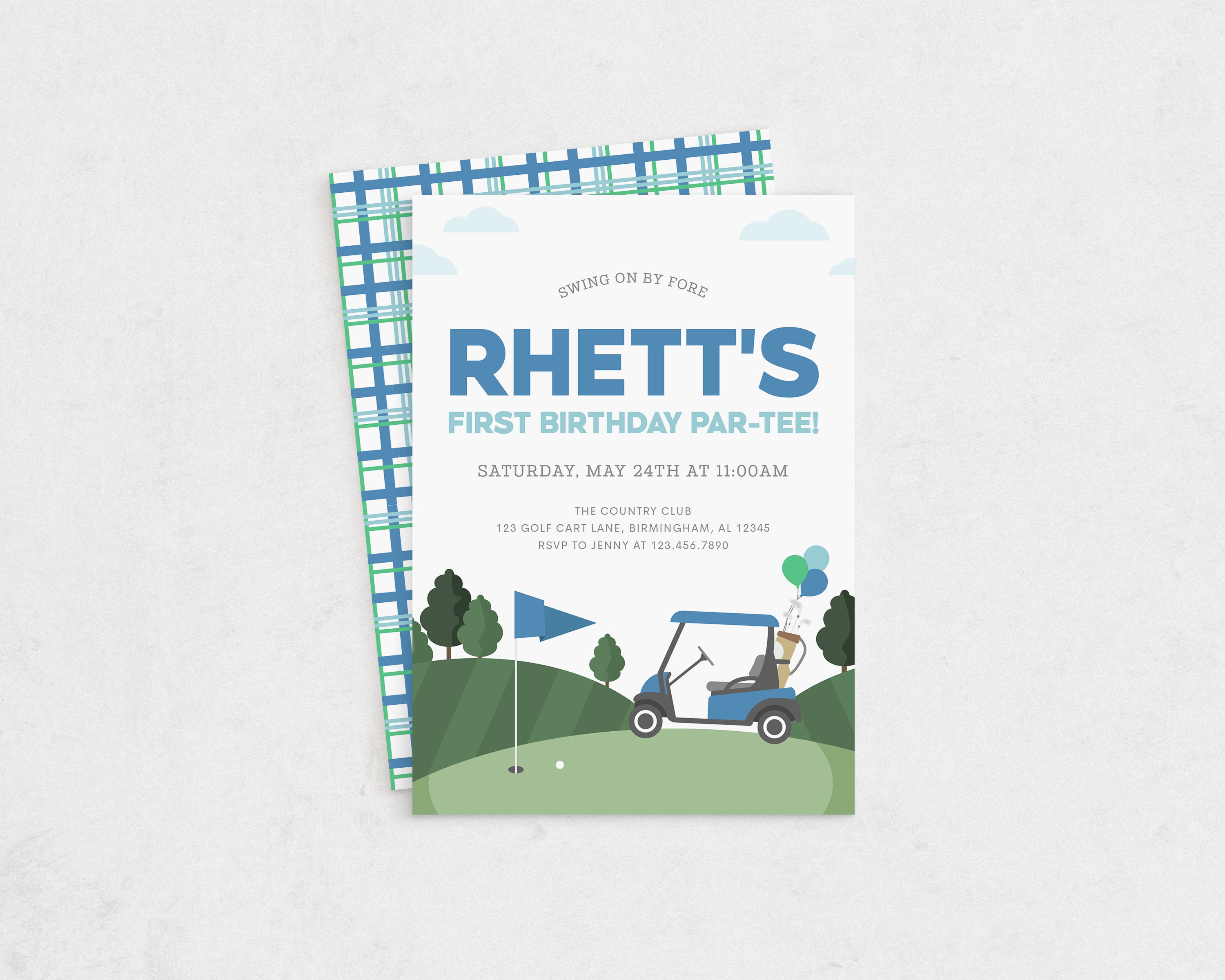 Golf First Birthday Party Invitation, Editable Modern First Par-tee ...