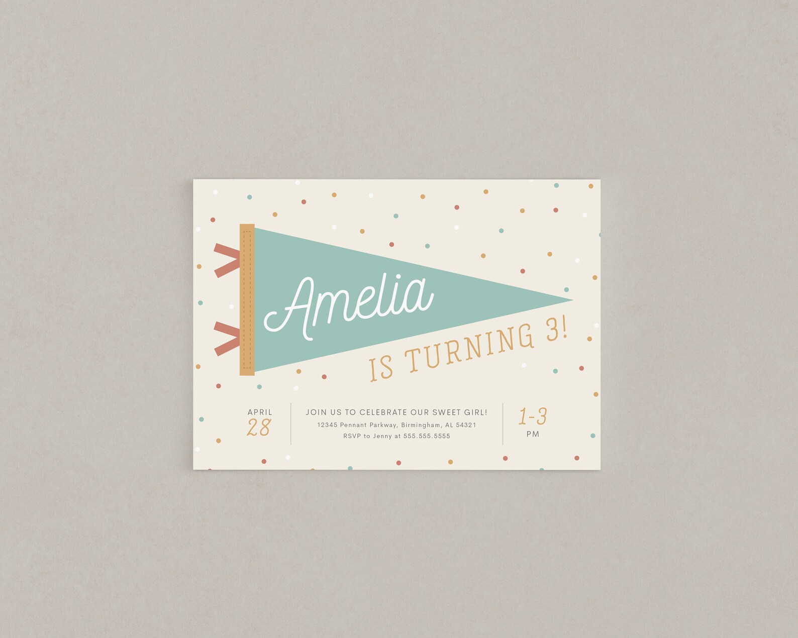 Pennant Birthday Party Invitation, Editable Retro Teal Flag Party ...
