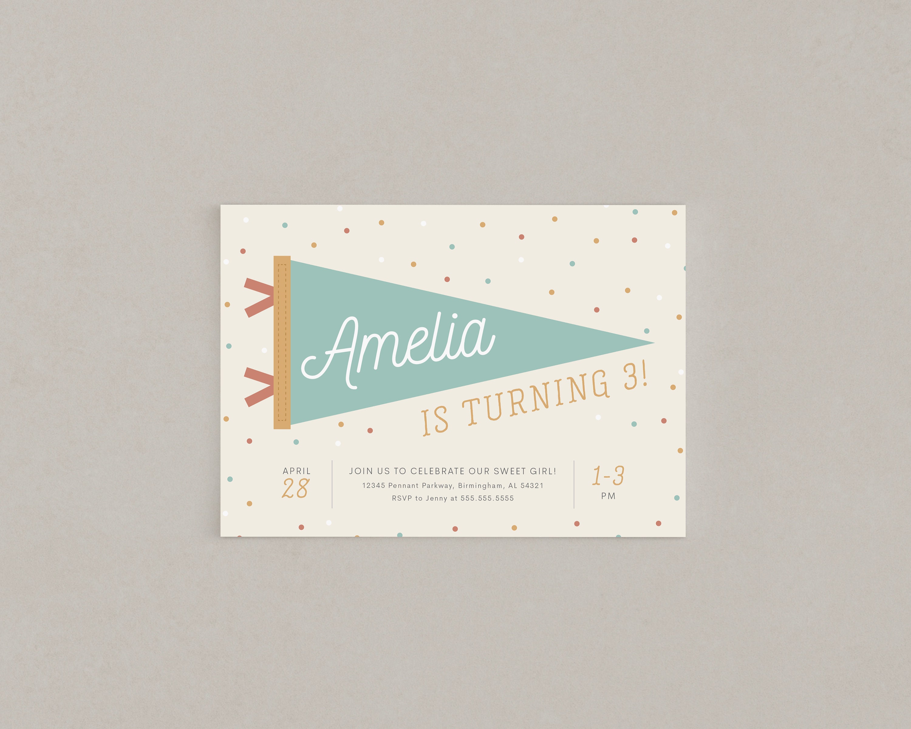 Pennant Birthday Party Invitation, Editable Retro Teal Flag Party ...