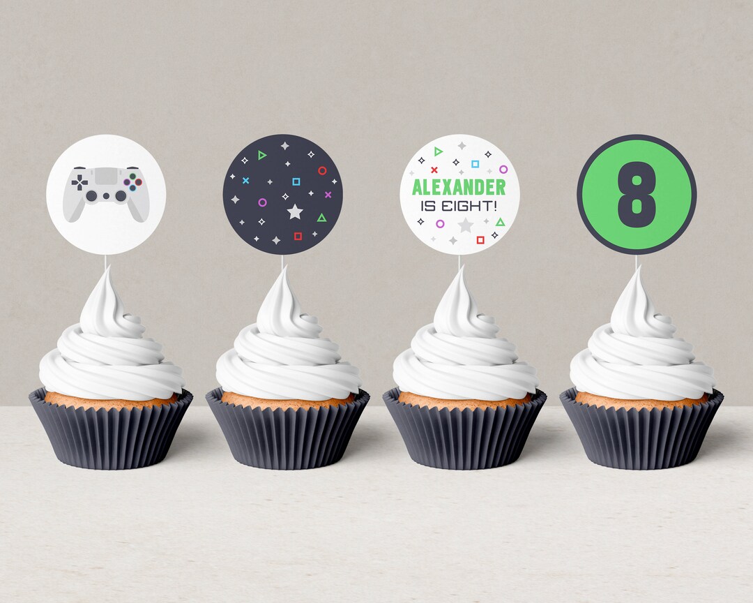 Gaming Birthday Party Cupcake Toppers, Editable Video Game Toppers ...