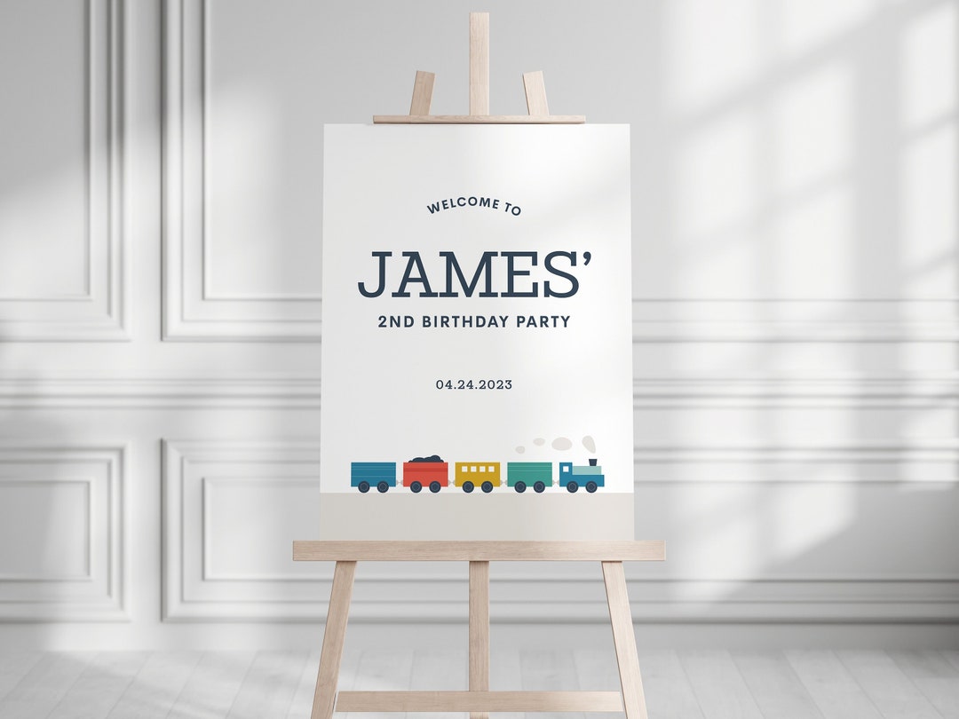 Train Birthday Party Welcome Sign, Editable Modern Railroad Wall Sign ...