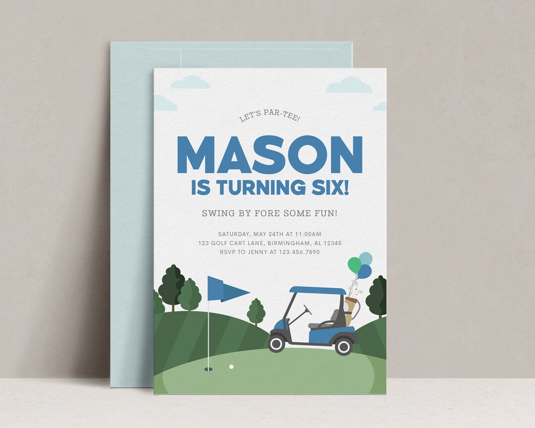 Golf Birthday Party Invitation, Editable Modern Golf Boy Invite ...