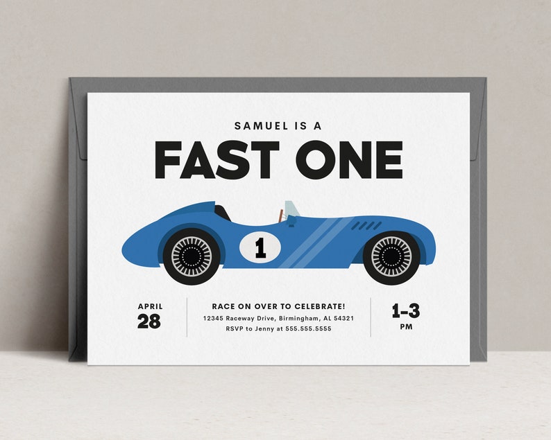 Racecar Birthday Party Welcome Sign, Editable Modern Blue Race Car Wall ...