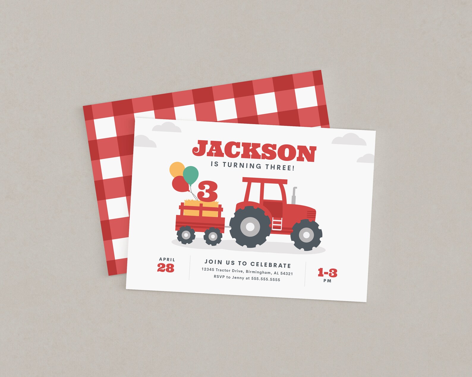 Tractor Birthday Invitation, Editable Modern Red Tractors Party ...