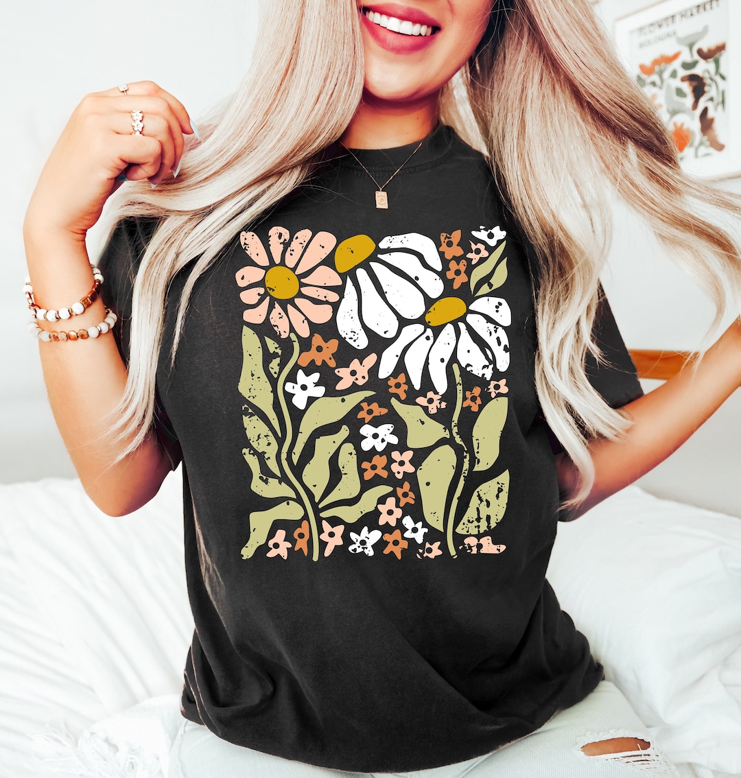 Flowers T-shirt, Boho Wildflowers Floral Nature Shirt, Oversized Shirts ...