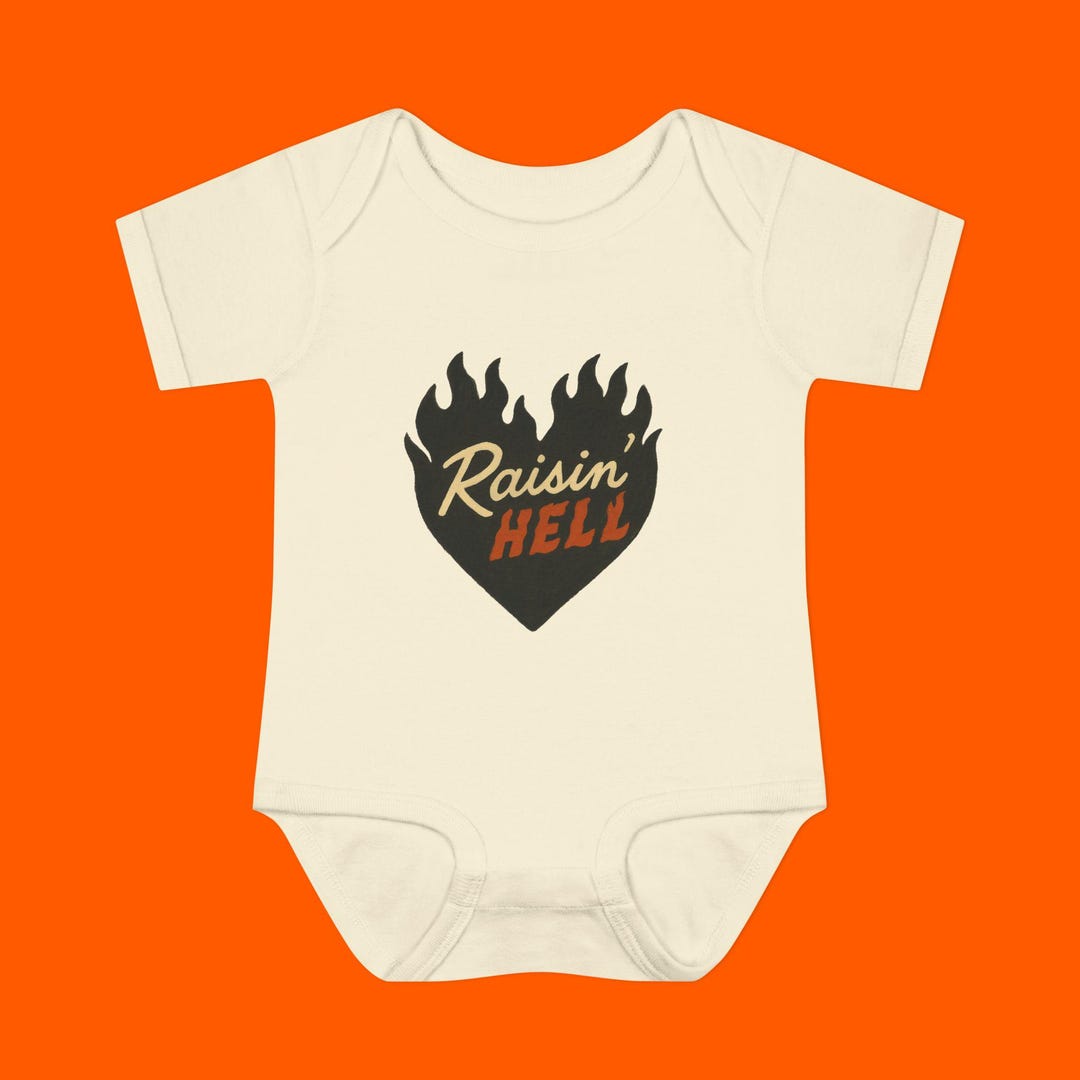 Raisin' Hell Baby Onesie - Funny Flame Heart Bodysuit - Retro Graphic ...