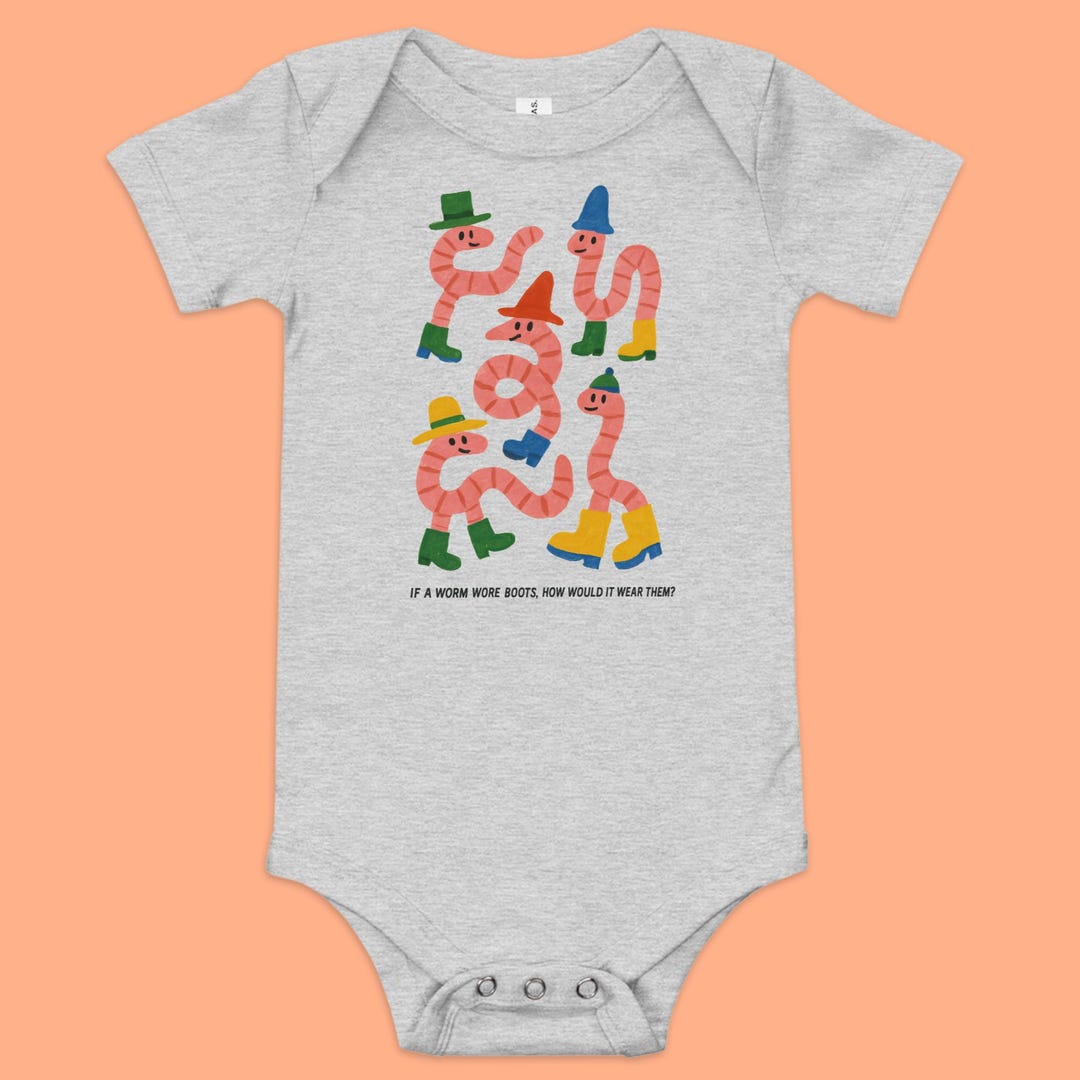 Worm Boots Baby Onesie: Retro Whimsical Animal Bodysuit - Etsy